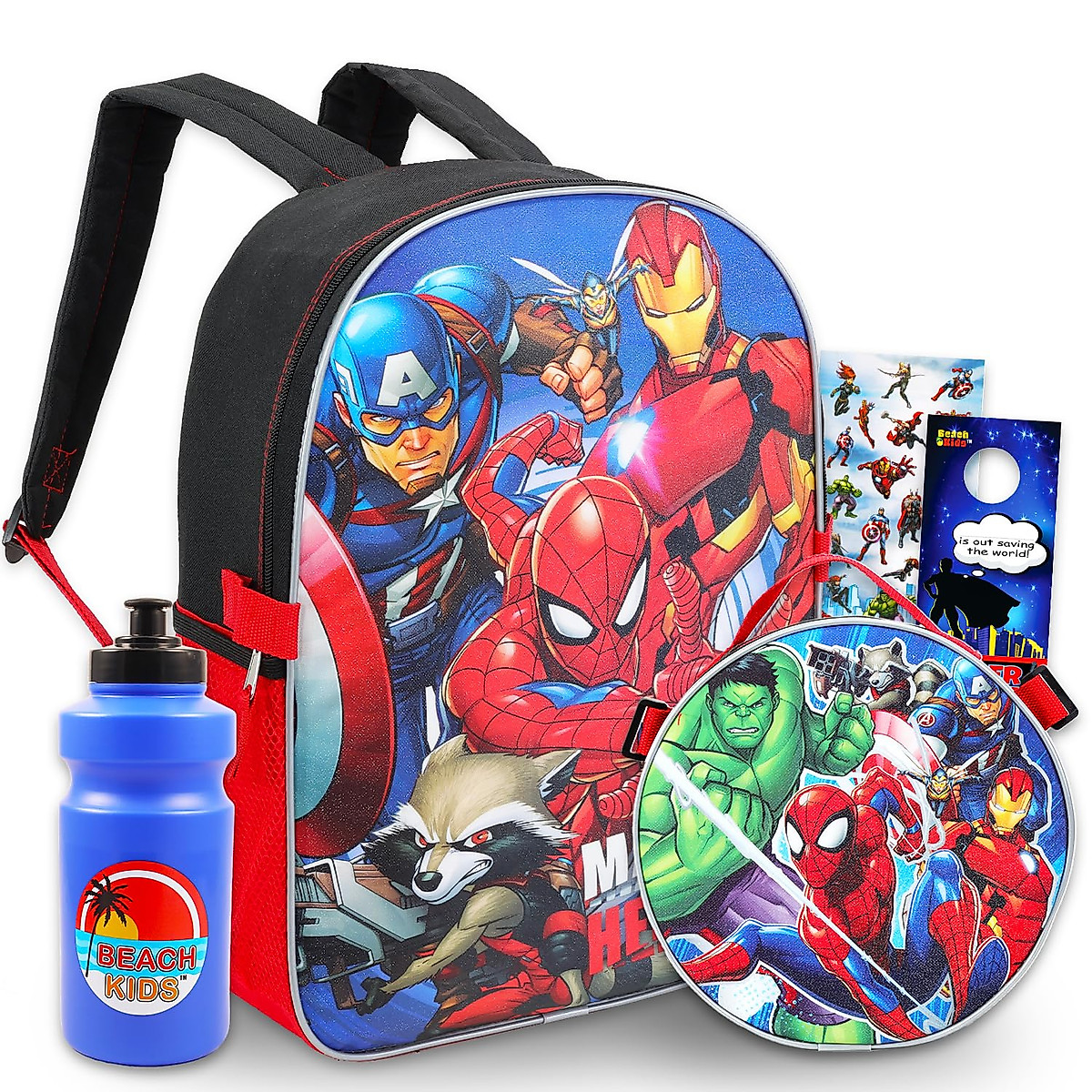 Marvel Shop Marvel Avengers Backpack for Boys, Girls, Kids - 7 Pc Bundle With 16 Marvel Superhero School Bag, Avengers Lunch Bag, Water Pouch, Stickers, And More (Avengers School Supplies), Large
