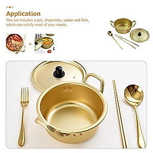 Healeved Ramen Cooker Pasta Pot Korean Ramen Bowl Ramen Cooking Pot Instant Noodles Pot with Chopsticks Spoon Fork Korean Ramen Noodle Cooking Pot Japanese Noodle Bowl Soup Pot Pasta Pot