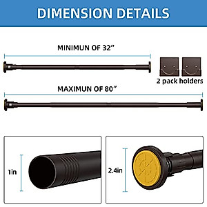 Matte Bronze Shower Curtain Rod,1 Inch Diameter Stainless Steel Adjustable Spring Tension Rods 32 to 80",With Holders,Anti-Slip,No Drilling