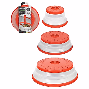 Tovolo Microwave Splatter Cover for Food, 3-Pack (Candy Apple Red) - Collapsible & Vented Silicone Splatter Guard Lid - Microwave Plate & Dish Cover with Handle - BPA-Free Kitchen Gadget for Meal Prep