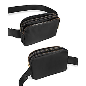 Sindax Small Black Fanny Packs for Women Waterproof Chest Pack Belt Bag with Adjustable Fashion Hip Bum Bag for Travel Workout Running Hiking