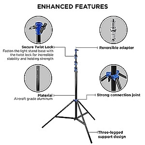 Flashpoint 13' Blue Color Coded Pro Air Cushioned Heavy Duty Light Stand for Photography, Lightwight, Portable and Durable Photography Light Stand Tripod is Suitable for Pro Photography