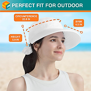 SUN CUBE Women Sun Hat for Outdoor UV Protection, Wide Brim Sun Hat Ponytail, Convertible Zip-Off Beach Hat Visor for Golf Gardening Pool Travel, Foldable Summer UPF50+ Visor Hat, White