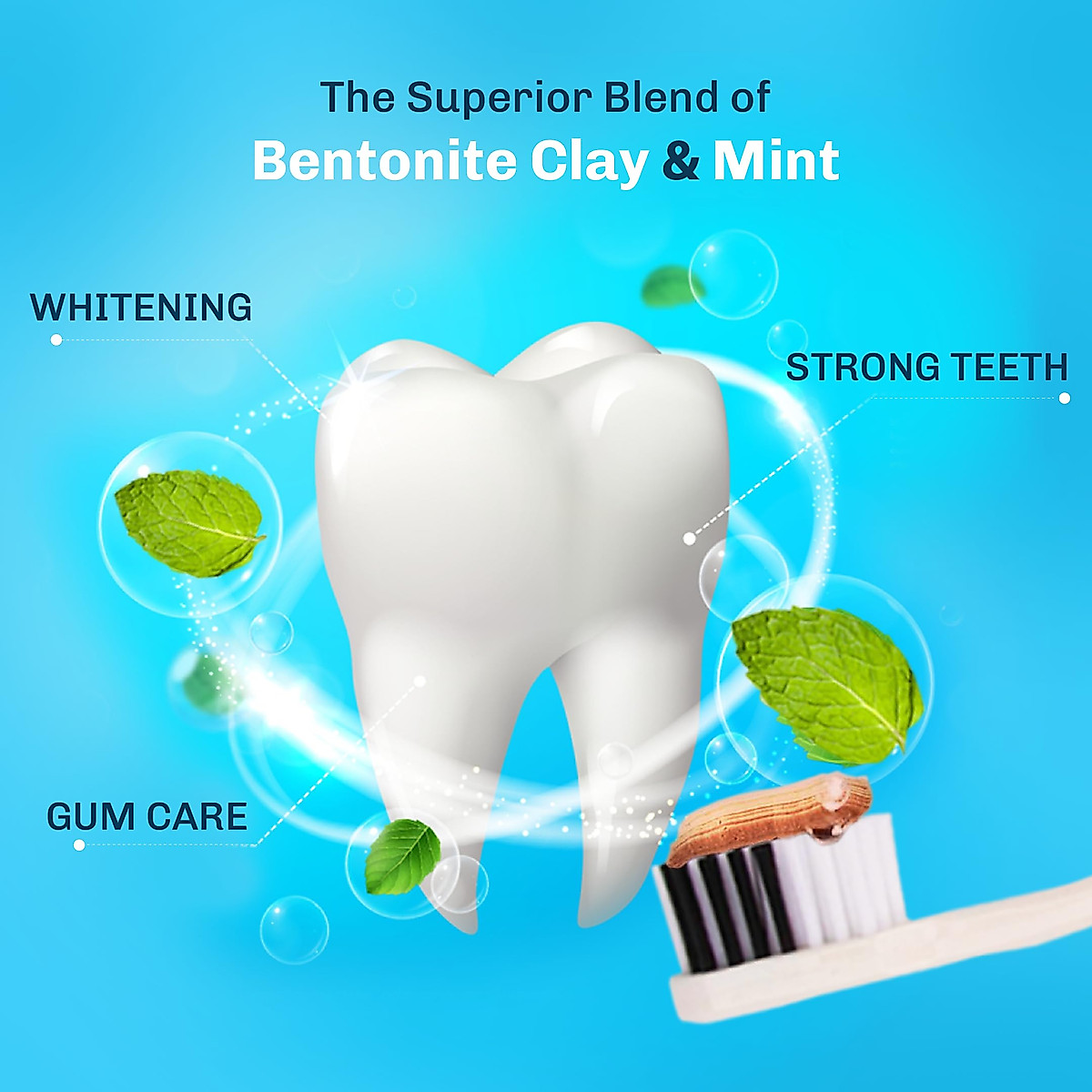 Bentodent Remineralizing Fluoride Free Toothpaste, Organic & Natural with Calcium Bentonite Clay, SLS Free, Whitening for Sensitive Teeth, Vegan (Premium Mint Combo)