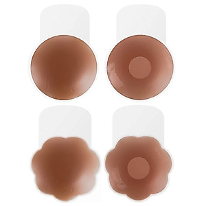 MSLO Lifting Nipple Covers Breast Petals Reusable Adhesive Invisible Bra Silicone Sticky Pasties Lift Wing for Women (2.6 inchs, Brown, 4)