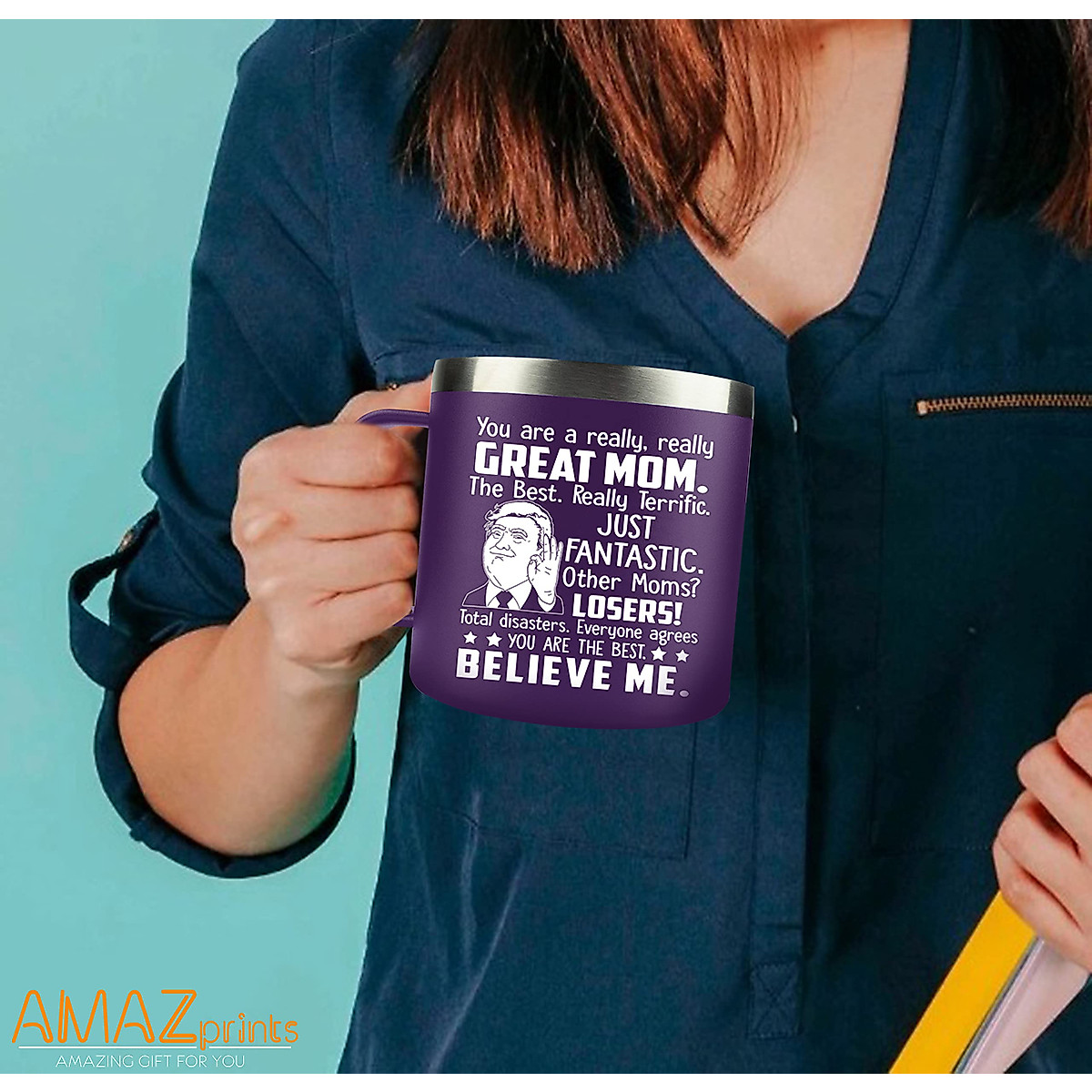 AMAZPRINTS Mothers Day Gifts for Mom from Daughter, Son, Kids - Funny Gifts for Mom from Daughter, Son - Birthday Gifts for Mom - Great Mother Gifts - Presents for Mom - Mom Coffee Mug 14oz, Purple