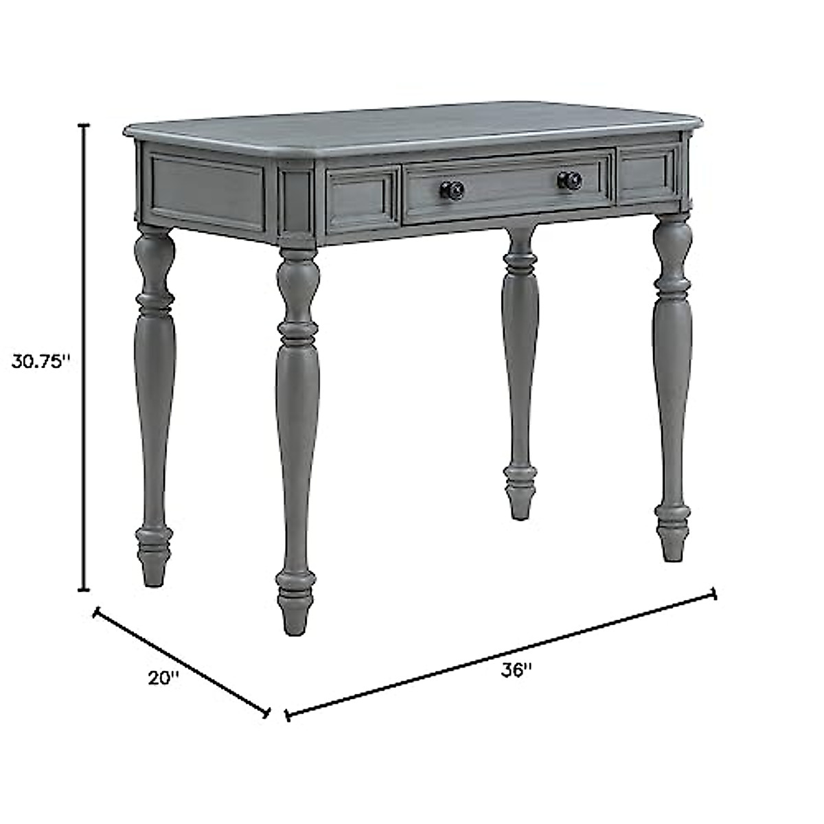 OSP Home Furnishings Country Meadows 36 Inch Writing Desk with Drawer, Plantation Grey