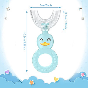 Whaline 4 Pack Kids U-Shaped Toothbrush Little Duck Manual Training Yellow White Pink Blue Tooth Brush Multicolor Silicone Whitening Massage Toothbrush Whole Mouth Toothbrush for Kids 2-6 Years