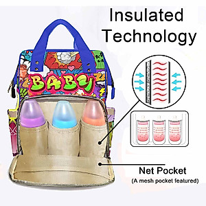Artsadd Custom Diaper Bag Backpack with Hip Hop, Personalized Name Graffiti Retro Music Boy's Mommy Bags Baby Girl Boy Diaper Bags, Waterproof Nappy Travel Daypack for Dad Mom Gifts