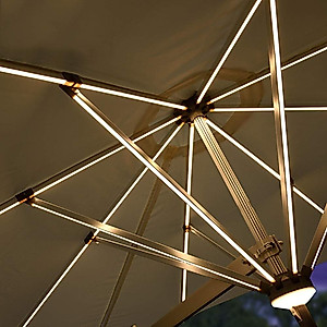 ROLTIN Parasol Garden Umbrella 250cm Wall Solar LED Lights and Metal Pole - Garden tilt Adjustment Sun Shade Umbrella