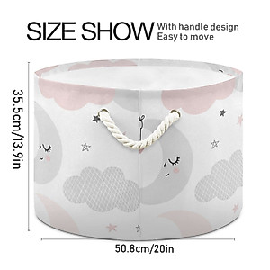 Round Storage Basket Bin Cute Moon Star Collapsible Waterproof Laundry Hamper Baby Nursery Basket Organizer with Handles for Bedroom Closet Toys Gifts