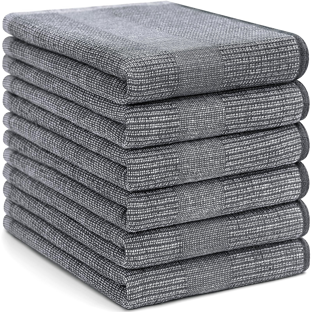 Homaxy Premium Kitchen Towels(18”x 28”, 6 Pack), Large Cotton Kitchen Hand Towels, Flat and Terry Dish Towels, 380 GSM Highly Absorbent Tea Towels Set with Hanging Loop, Grey