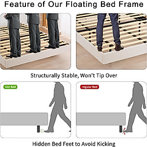 GAZHOME Full Bed Frame with LED Lights, Modern Upholstered Platform Bed Frame no Headboard, Full Size Led Bed,No Box Spring Needed, Easy to Assemble,Antique White