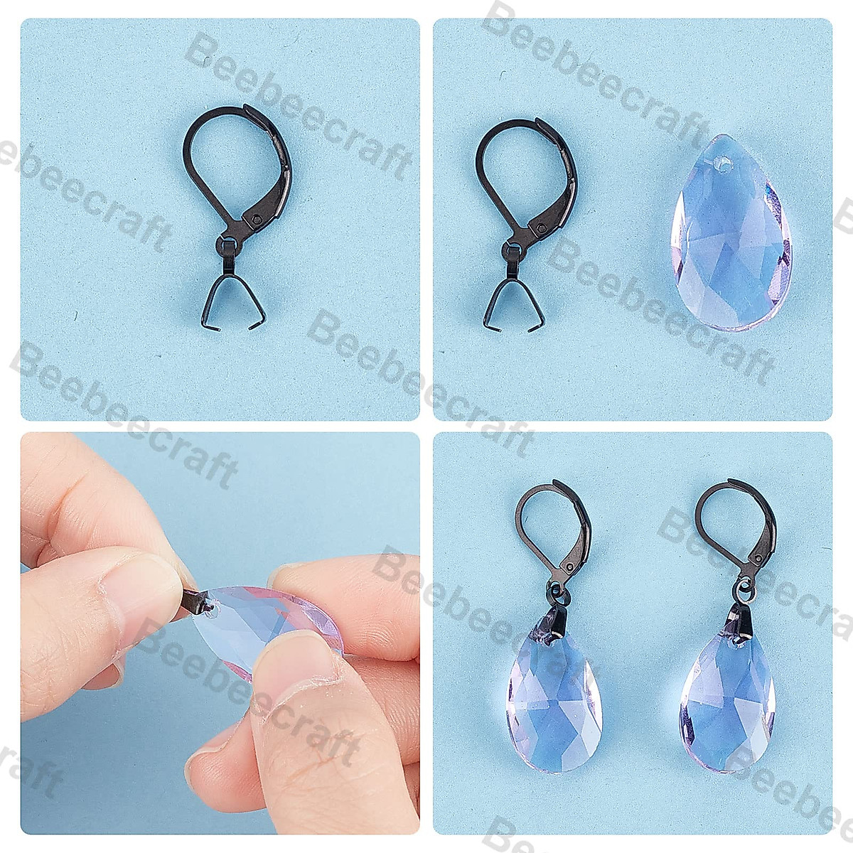 Beebeecraft 1 Box 50Pcs Pendant Clasp Earring Hooks Stainless Steel Leverback Earring Findings Black Earring Supplies for Jewelry Making