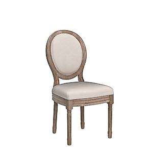 VONLUCE Vintage French Accent Chairs Set of 2, Upholstered Fabric Farmhouse Dining Chairs for Living Room Bedroom Kitchen, 2pc Vanity Chairs with Round Backs and Rubberwood Legs