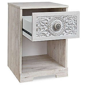Signature Design by Ashley Paxberry Bohemian 1 Drawer Nightstand with Open Cubby, 22.09" Tall, White