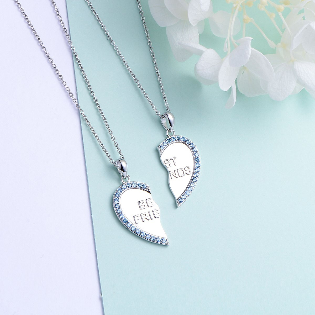 DAOCHONG S925 Sterling Silver Best Friend Bestie Stitch Necklaces Heart 2 Piece Gifts Women Teen Friendship BFF Pendant Set