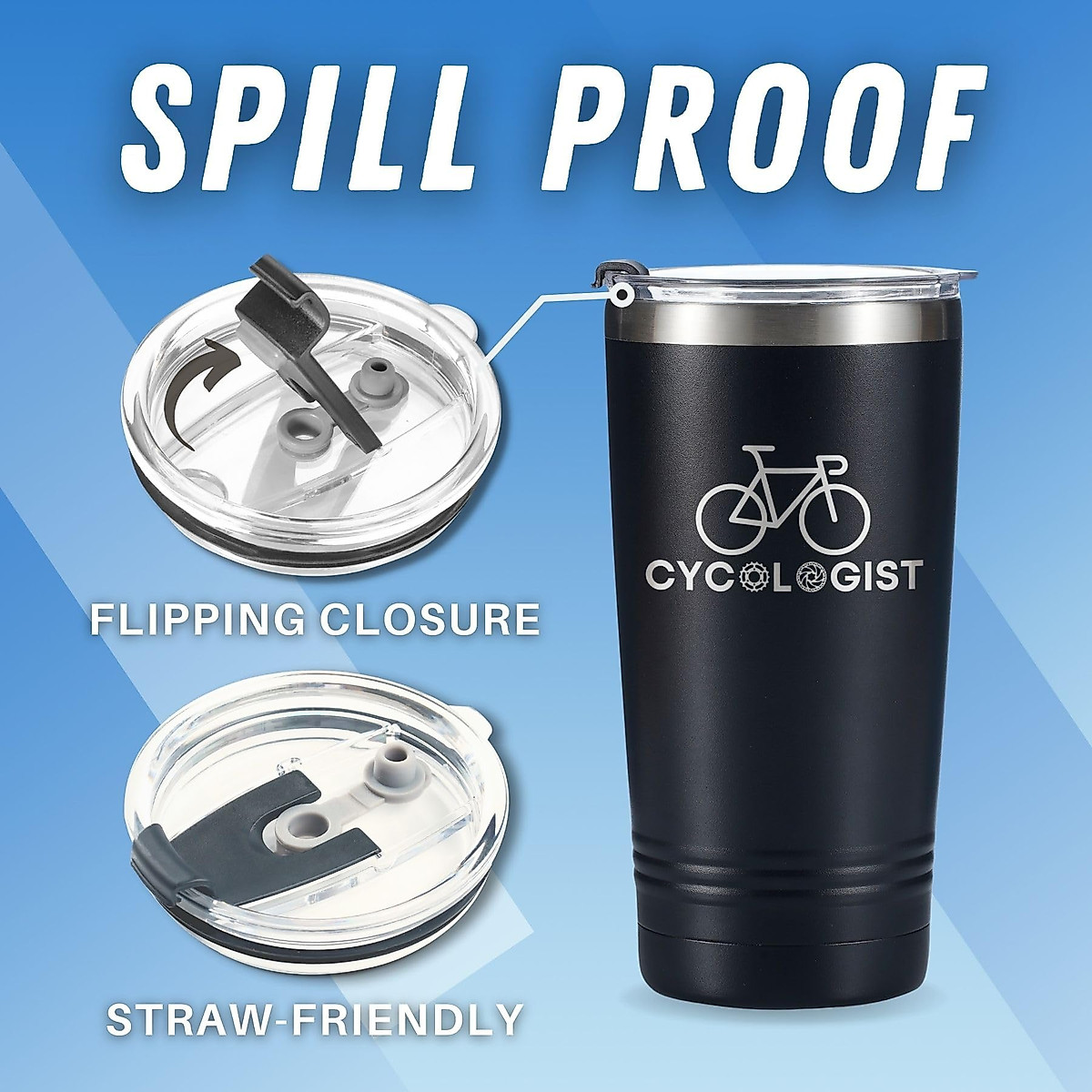 Onebttl Biker Cyclist Gifts for Men, Tumbler Travel Coffee Mug, Bicycle Enthusiasts, Roadbike MTB, Boyfriend Husband Dad Father's Day, Stainless Steel Insulated 20oz/590ml - Cycologist