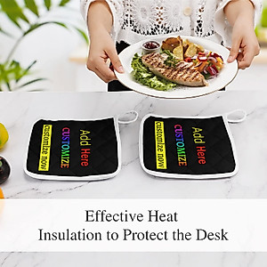 Custom Pot Holders Sets, Personalized Potholders Add Your Picture Logo Text Kitchen Oven Hot Pads Potholder Coaster Heat Resistant with Hanging Loop