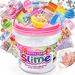 60 FL OZ Clear Slime Kit for Girls: Big Slime Bucket for Kids, Premade Crystal Slime with 35 Pack Slime Accessories, Birthday Gifts for Girls 6-12, Fun DIY Slime, Party Favors Slime Toys