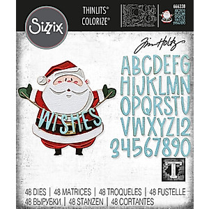Sizzix Thinlits Die Set 49PK Santa Greetings Colorize by Tim Holtz | 666338 | Metal, Wafer-Thin Cutting Dies for Scrapbooking, Embossing, Journalling, Silver