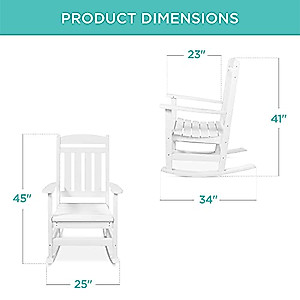 Best Choice Products All-Weather Rocking Chair, Indoor Outdoor HDPE Porch Rocker for Patio, Balcony, Backyard, Living Room w/ 300lb Weight Capacity, Contoured Seat - White