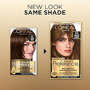 L'Oreal Paris Superior Preference Fade-Defying + Shine Permanent Hair Color, 5G Medium Golden Brown, Pack of 1, Hair Dye
