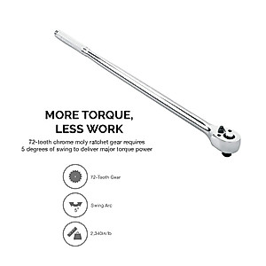 Neiko 03034A 3/8” Drive Extra Long Ratchet | 18” Length | 72 Tooth Gear | Cr-Mo Head | CR-V Steel