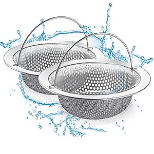 Sink Drain Strainer, 2 PCS Kitchen Sink Strainer - Upgraded Large Wide Rim 4.3" Diameter Stainless Sink Strainers for Kitchen Sinks, Suitable for Most Sink Drains, Anti Clogging - Silver with pull tab