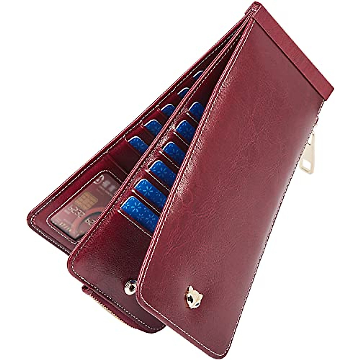 FOXLOVER Multi Credit Card Holder for Women RFID Blocking Ladies Leather Wallet with Zipper Pocket