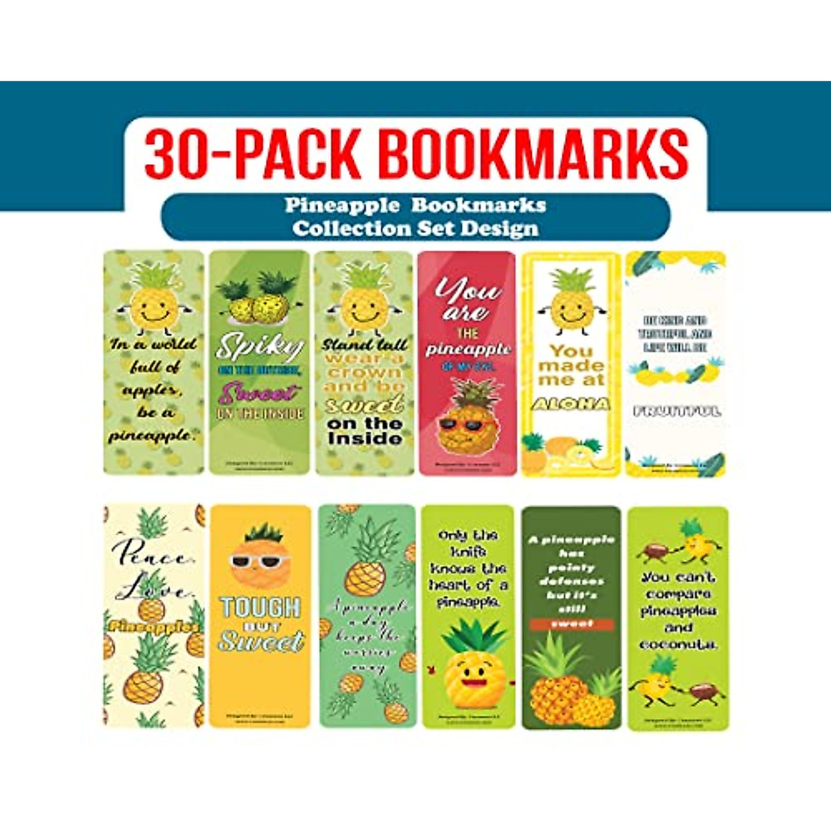 Creanoso Pineapple Bookmarks (5-Sets X 6 Cards) – Daily Inspirational Card Set – Interesting Book Page Clippers – Great Gifts for Adults and Professionals