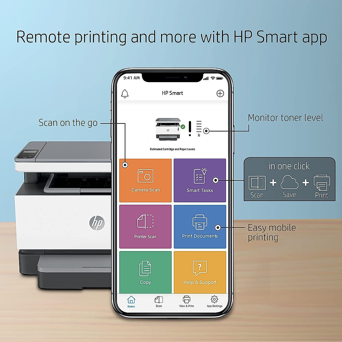 HP Neverstop Laser MFP 1202w Wireless Monochrome All-in-One Printer with cartridge-free toner tank, comes with up to 5,000 pages of toner in the box (5HG92A)