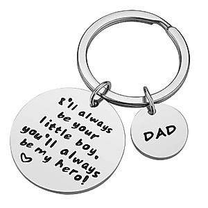 Father's Day Dad Gifts from Son - Christmas Gifts for Dad, Dad Birthday Gifts, Valentines Day Gifts for Dad, I'll Always Be Your Little Boy You'll Be My Hero Father Son Keychain