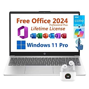 HP 15.6" Business Laptop, Free Microsoft Office 2024 Lifetime License, Copilot AI Chat, HD Touchscreen Display, Intel 6-Core i3-1215U 4.4 GHz, 16GB RAM, 1TB SSD, Long Battery Life, Windows 11 Pro