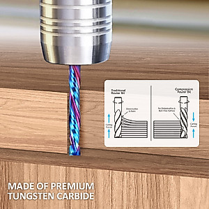 HQMaster Up & Down Cut Bit 1/8" Shank Compression Bit Spiral CNC Router Bits End Mill Tungsten Carbide Milling Cutter Set 5 Pack