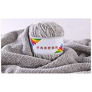Truevalue 4 Skeins Chenille Yarn, Hand Knitting Glossy Chenille Velvet Blanket Yarn for Crochet Weaving DIY Craft Total 400g (Light Grey)