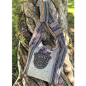 Cotton Shoulder Bag, Unique Tapestry Hippie Crossbody with Hamsa Print Hobo Hippie Cross body Women bag, Festival bag Sling Boho Bag/Handmade with Love
