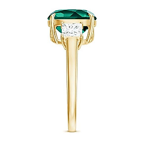 Rosec Jewels Lab Grown Emerald 10mm Cushion Cut Engagement Ring with Moissanite, AAAA Quality, Past Present Future Ring, 14K Yellow Gold, Size:US 7.50