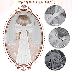 Dingion 9.84 ft 1 Tier Wedding Bow Knot Veil Long Pearl Veils White Tulle Hair Clip Bride Hair Accessories for Bridal Shower Bachelorette Party Decorations