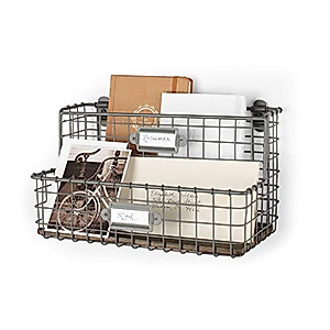 Spectrum Diversified Vintage Wall Mount Office Letter Holder Desk Organizer Basket for Envelopes, Bills, Magazines, Catalogs, Files, Notebooks & More, Pack of 1, Industrial Gray