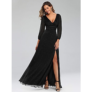 Ever-Pretty Women's V-Neck Front Wrap High Thigh Slit Long Cocktail Dress Black US16