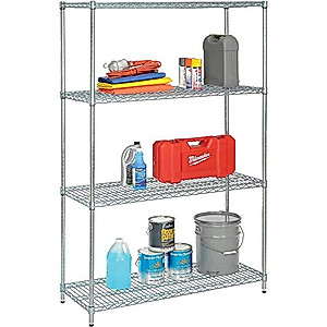 Economy Wire Shelving Starter Unit, 4 Tier, Nickel Chrome, 18"W, x 36"L, x 74"H