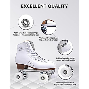 PAPAISON Roller Skates for Women and Girls, Deluxe 2 Layer Microfiber Leather Double Row-Classic Roller Skates for Men, Professional Outdoor Indoor Quad-Skates for Kids & Adults
