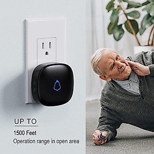 Caregiver Pager, Wireless Panic Buttons Elderly Monitoring Assistance Products for Seniors,Patients,Disabled,intercom for Elderly at Home,Shower Room, Student at Classroom Black