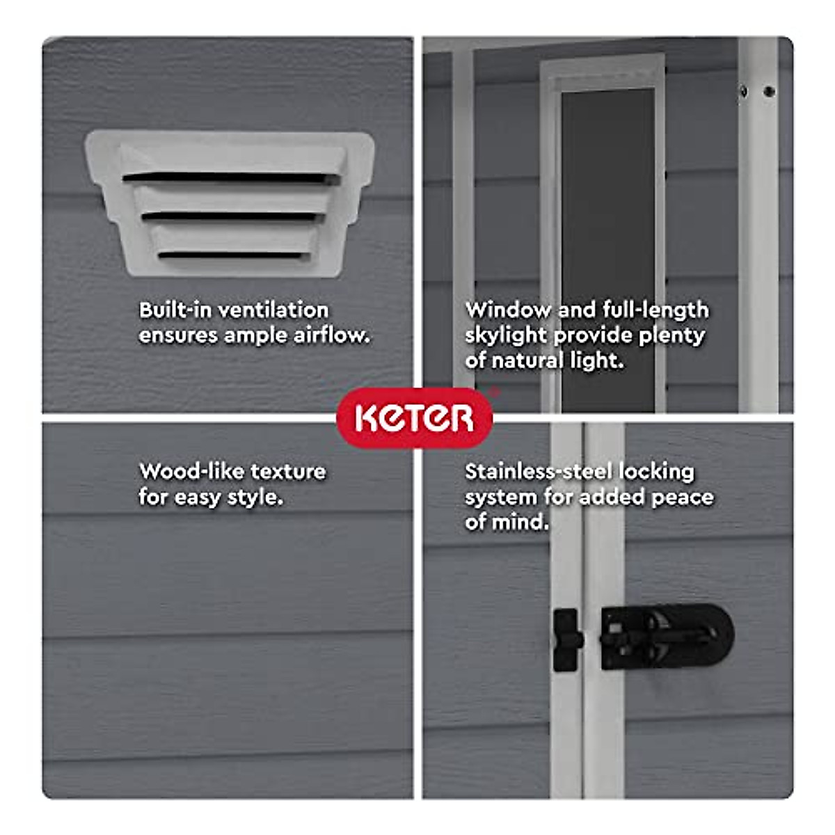 Keter Manor 6x8 Resin Outdoor Storage Shed Kit-Perfect to Store Patio Furniture, Garden Tools Bike Accessories, Beach Chairs and Lawn Mower, Grey & White