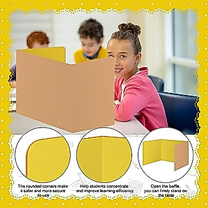 12 Pcs Privacy Folders for Students Yellow Desk Dividers Classroom Test Dividers Privacy Boards for Student Desks Privacy Panel Partitions Trifold Desk Dividers for School