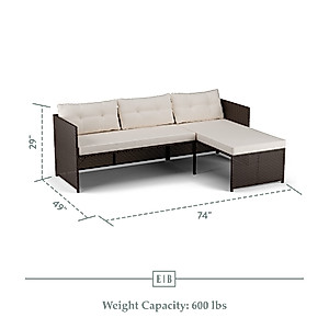 Edenbrook Bayview Rattan Patio Furniture - Mix and Match Outdoor Furniture, L-Shape Sofa Only, Brown Rattan/Cream