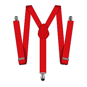 FATOS Suspenders For Men,Women Adjustable Suspends Bow Tie Set Solid Color Y Shape (Red)