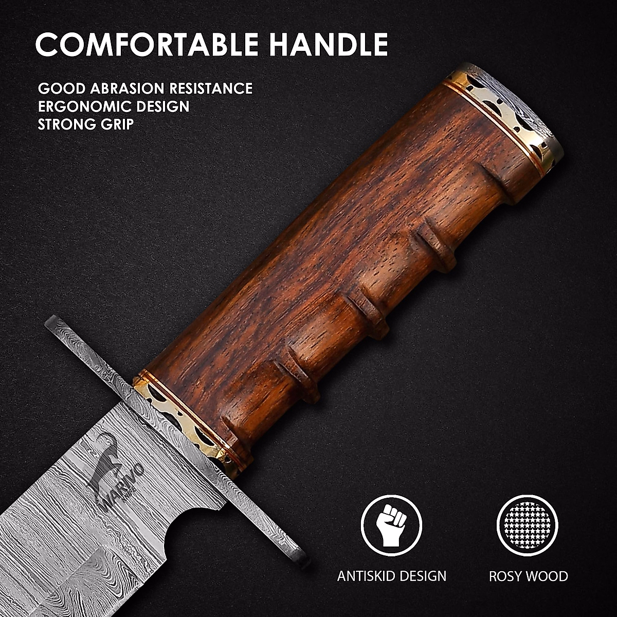 Handmade Damascus Steel Hunting Knife - 11" EDC Fixed Blade Knife Ideal for Skinning, Camping, and Outdoor, Bushcraft, Tactical, Skinning Knife With Wood Handle & Leather Sheath