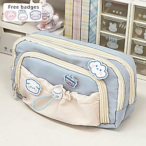 irLocy Cute Aesthetic Pencil Case Kawaii Pencil Case with Kawaii Pins Large Pencil Pouch Holder Preppy Supplies (blue)